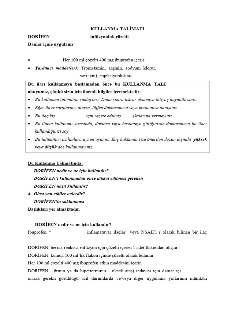 Dorifen 400mg 100ml IV Infuzyonluk Cozelti Kt | PDF