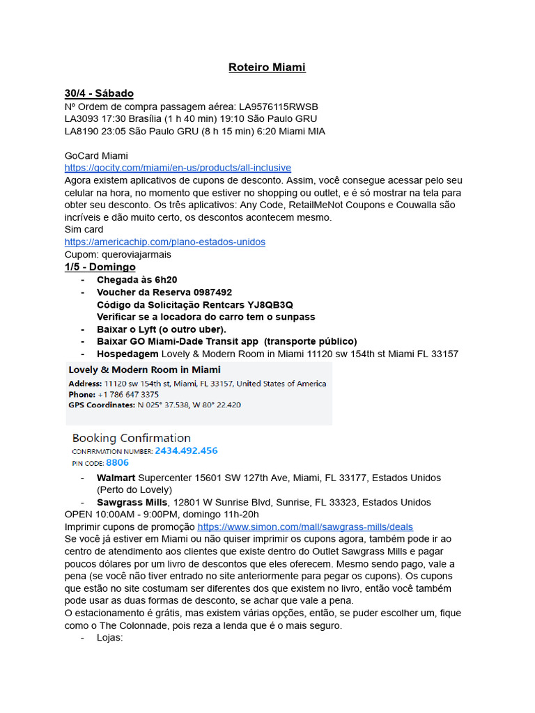 Roteiro Miami | PDF | Miami | Flórida