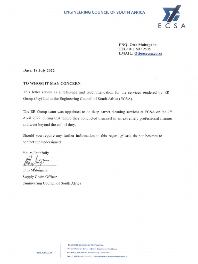 ER Group Reference Letter ECSA | PDF