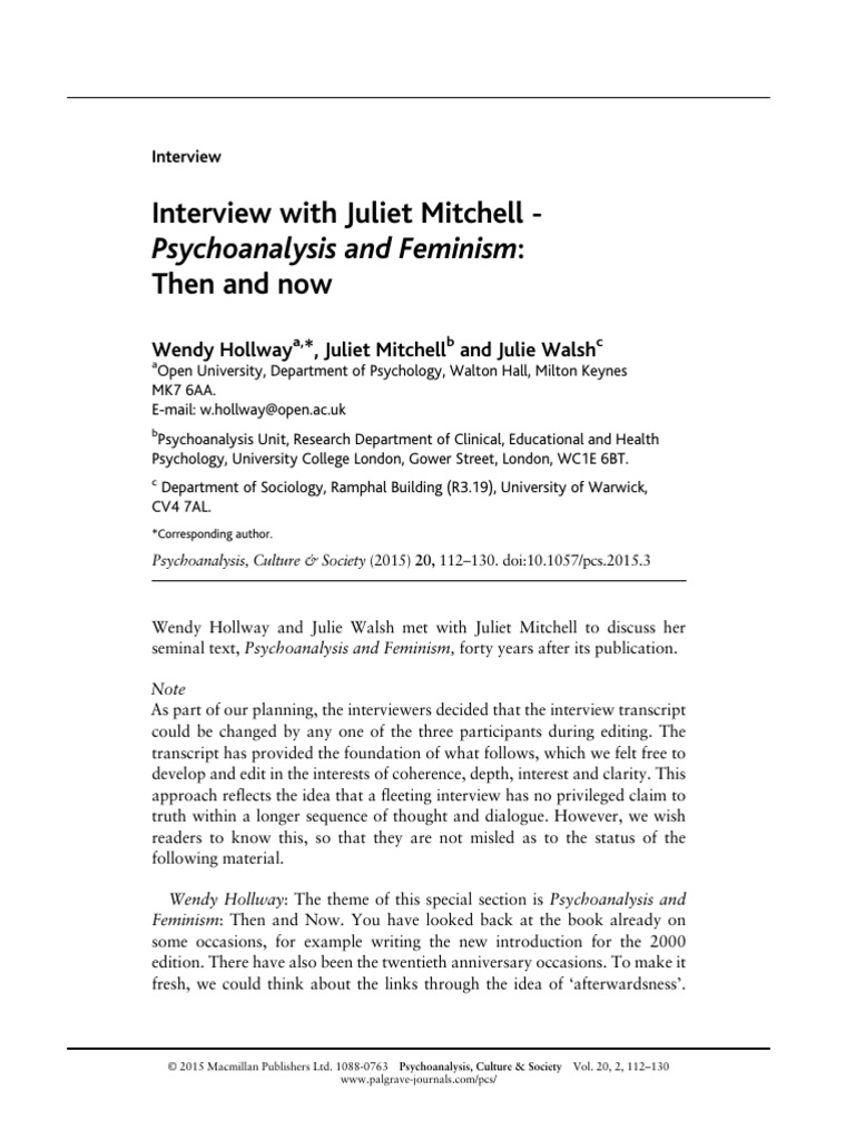 Interview With Juliet Mitchell Psychoana | PDF | Sigmund Freud ...