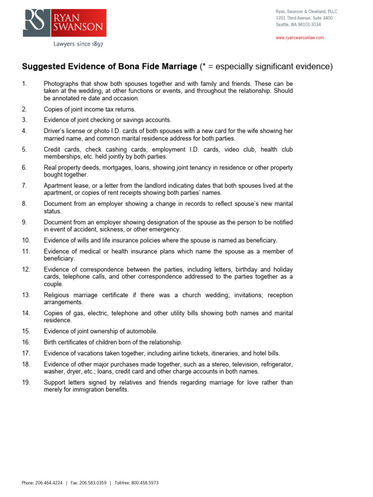 Bona Fide Marriage Documents | PDF | Marriage | Identity Document