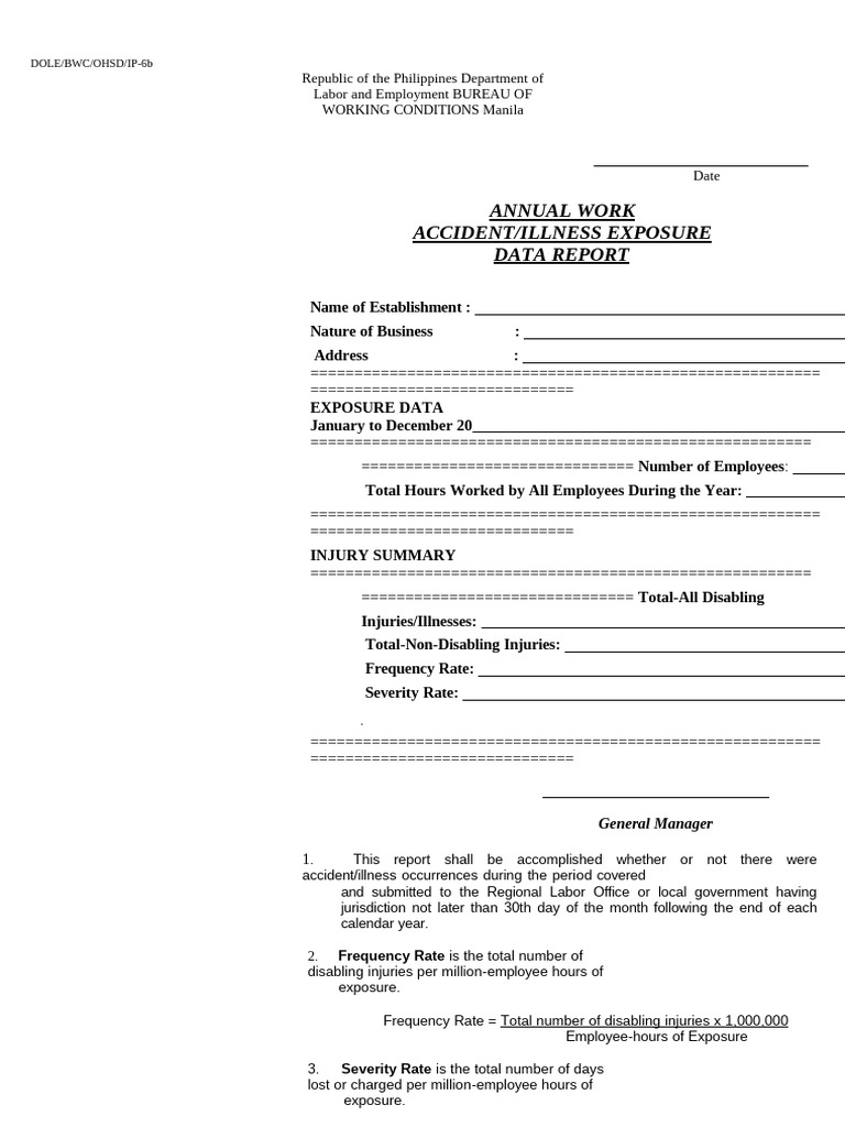 Annual Work Accident:Illness Report Form | PDF | Employment | Labor ...