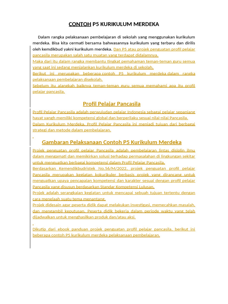 Contoh P5 dalam Kurikulum Merdeka | PDF