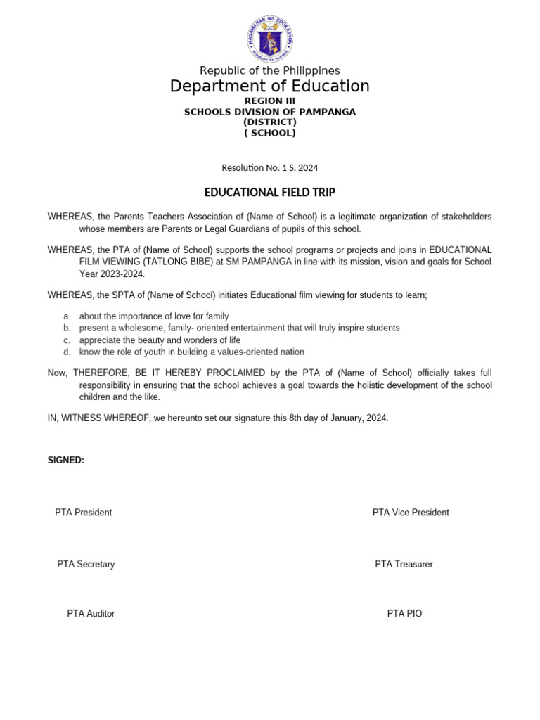 PTA RESOLUTION Sample | PDF