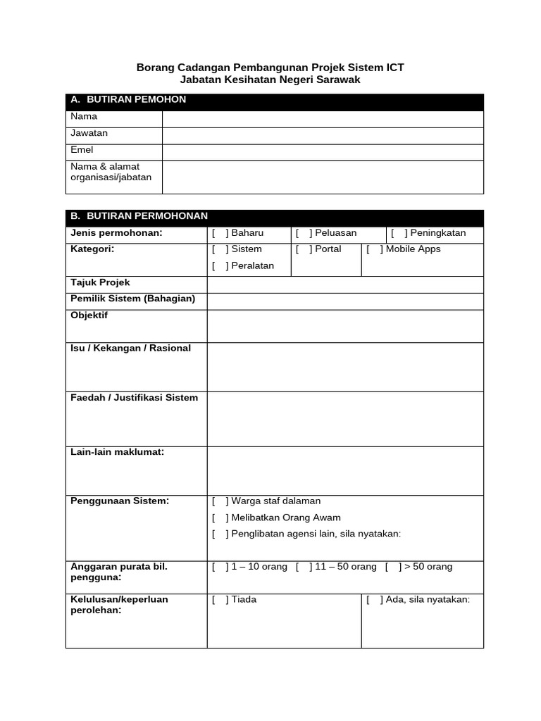 02 Borang Cadangan Pembangunan Projek ICT JKN Sarawak | PDF