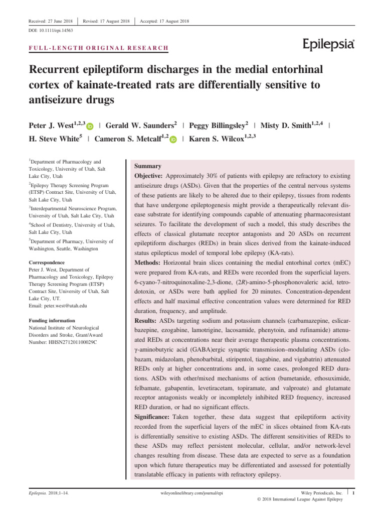 2018 Recurrent Epileptiform Discharges West Et Al | PDF | Epilepsy
