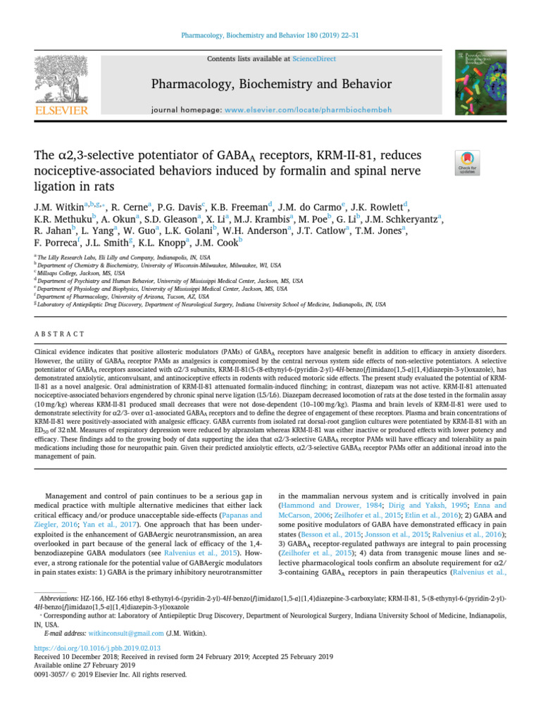 2019 KRM-II-81 Reduces Nociceptive-Associated Behaviors Witkin et al | PDF