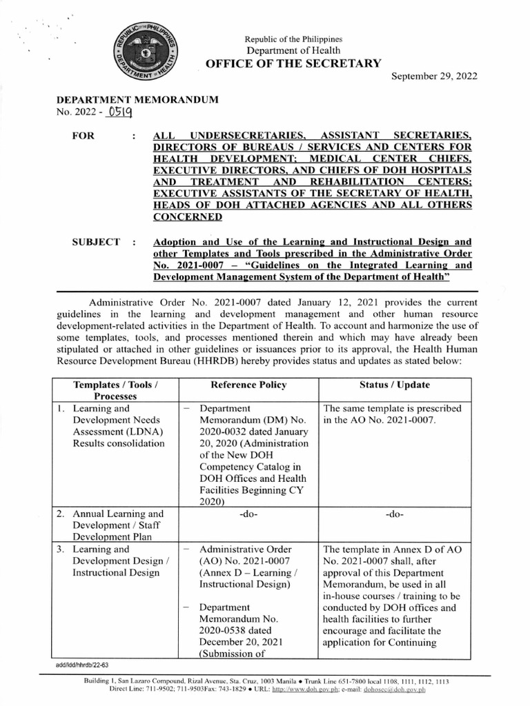 DOH DM 2022-0519 Adoption & Use of LD Design & Templates | PDF ...