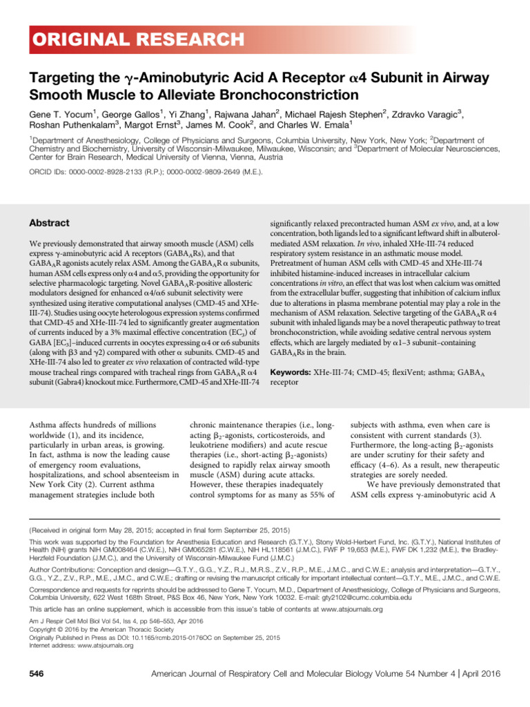 2016 Targeting The GABAa A4 Subunit Yocum Et Al | PDF | Muscle ...
