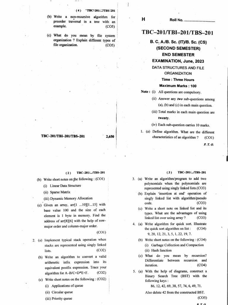 tbc201 Endsem 2023 Jun | PDF