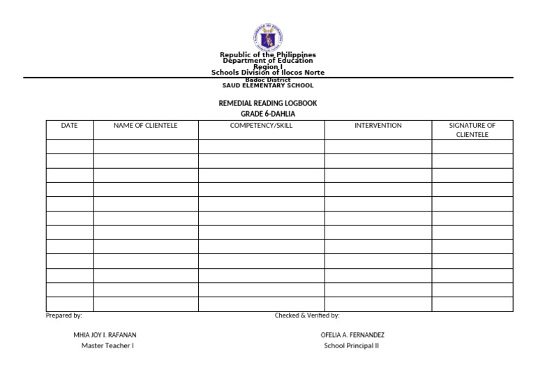 Remedial Reading Logbook | PDF