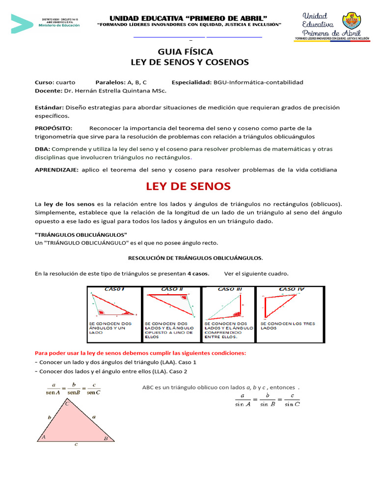 Refuerzo y Ejercicios Ley de Cenos y Cosenos | PDF | Triángulo | Funciones trigonométricas