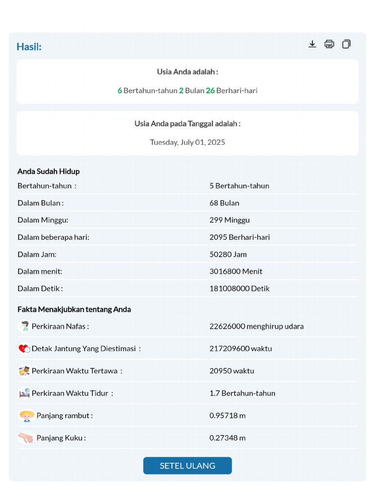 Kalkulator Umur Result | PDF