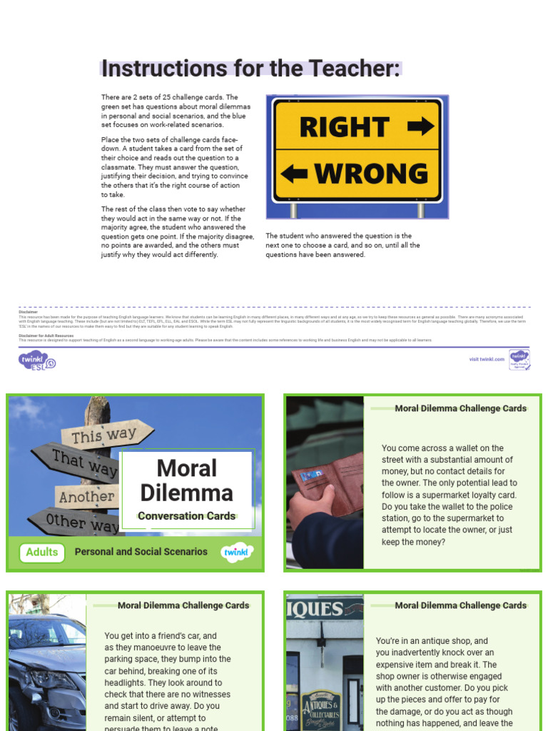 T 1726763284 Esl Moral Dilemma Challenge Cards Adults c1 - Ver - 3 ...