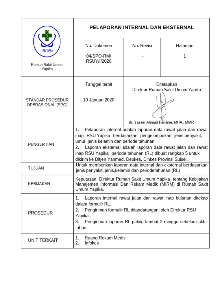 4. Sop Pelaporan Internal & Eksternal | PDF