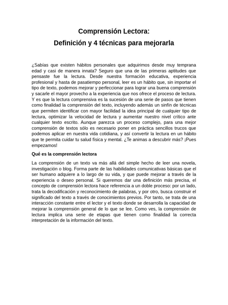 Técnicas para Mejorar la Comprensión Lectora | PDF | Comprensión ...