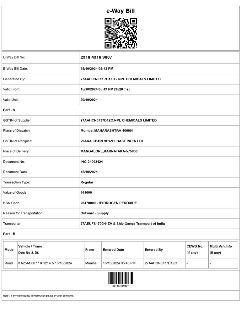 E-Way Bill System | PDF
