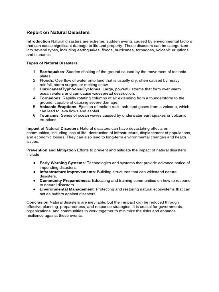 Report On Natural Disasters | PDF