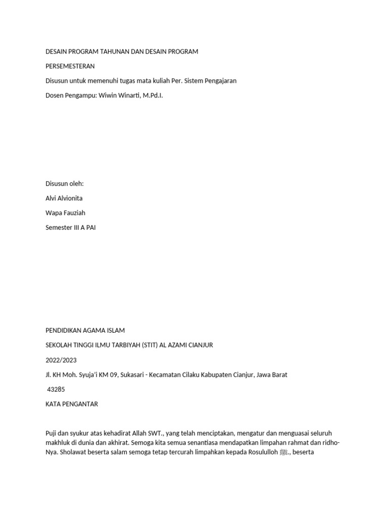 Desain Program Tahunan Dan Desain Program | PDF