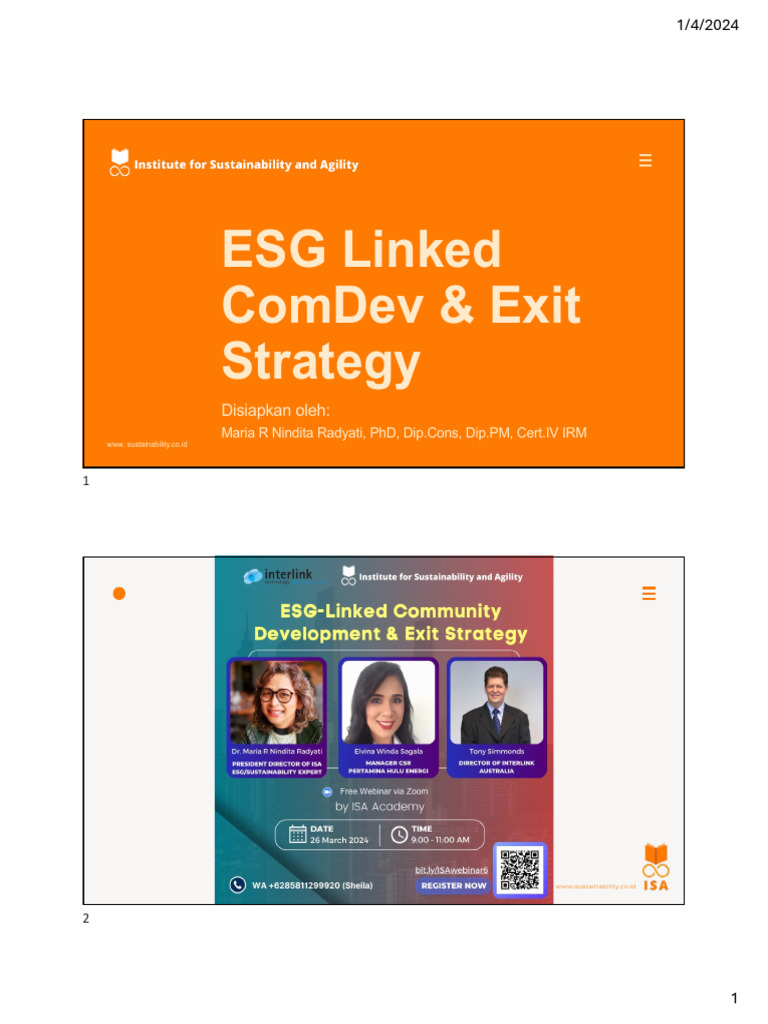 26 March 24 - Webinar ESG Comdev and Exit | PDF | Economies | Business