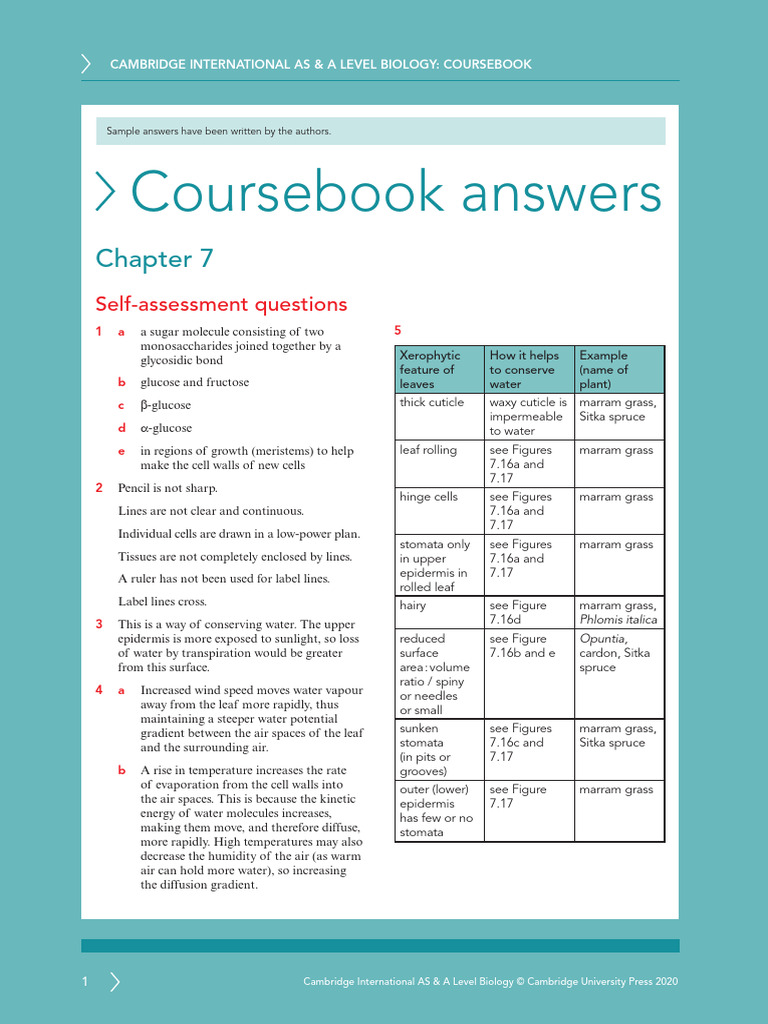 Self Assessment Answers 7 Asal Biology CB | PDF | Plants | Branches Of ...