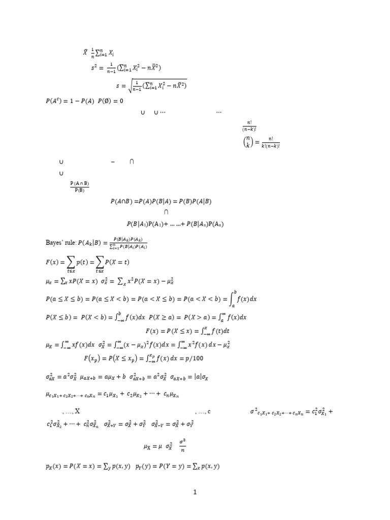 ENDG 319 Statistics Formula Sheet | PDF | Statistical Analysis ...
