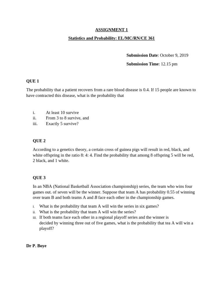 Assignment 2 - Probability and Statistics | PDF