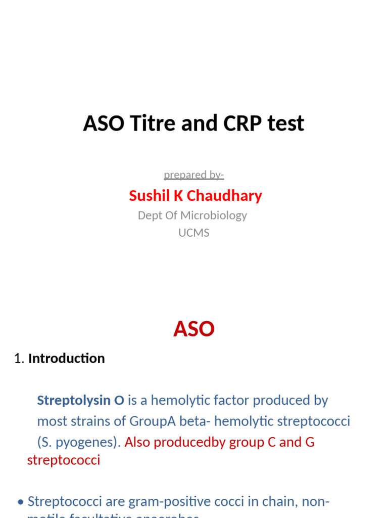 ASO Titre and CRP Testing Overview | PDF | C Reactive Protein ...