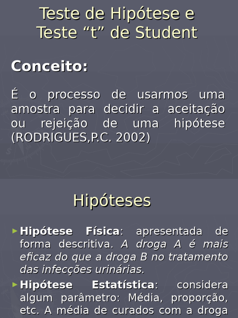 Teste "t" de Student e Hipóteses | PDF | Significado estatístico ...