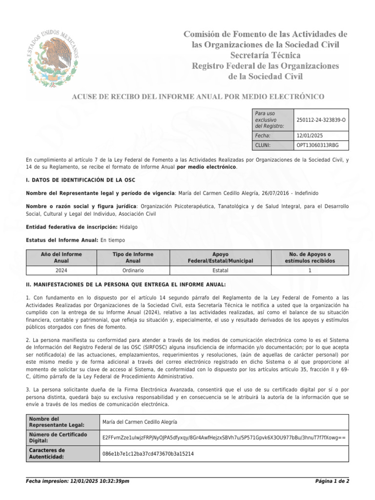 Acuse Informe Anual 12 01 25 10 32 40 PM | PDF | Justicia | Crimen y violencia