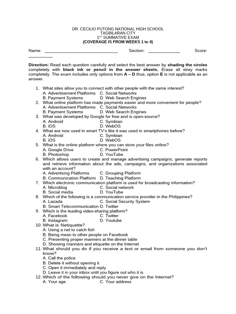 1st SUMMATIVE ETECH W7 | PDF | Microsoft Excel | Microsoft Word