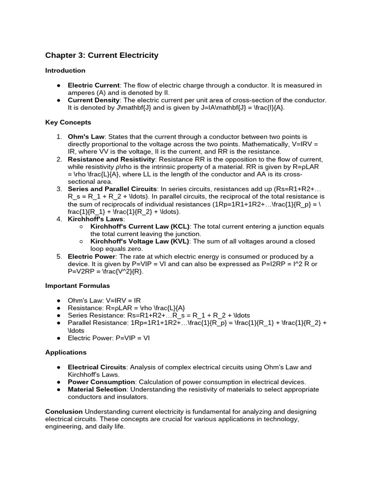 Chapter 3 - Current Electricity | PDF | Electrical Resistance And Conductance | Series And ...