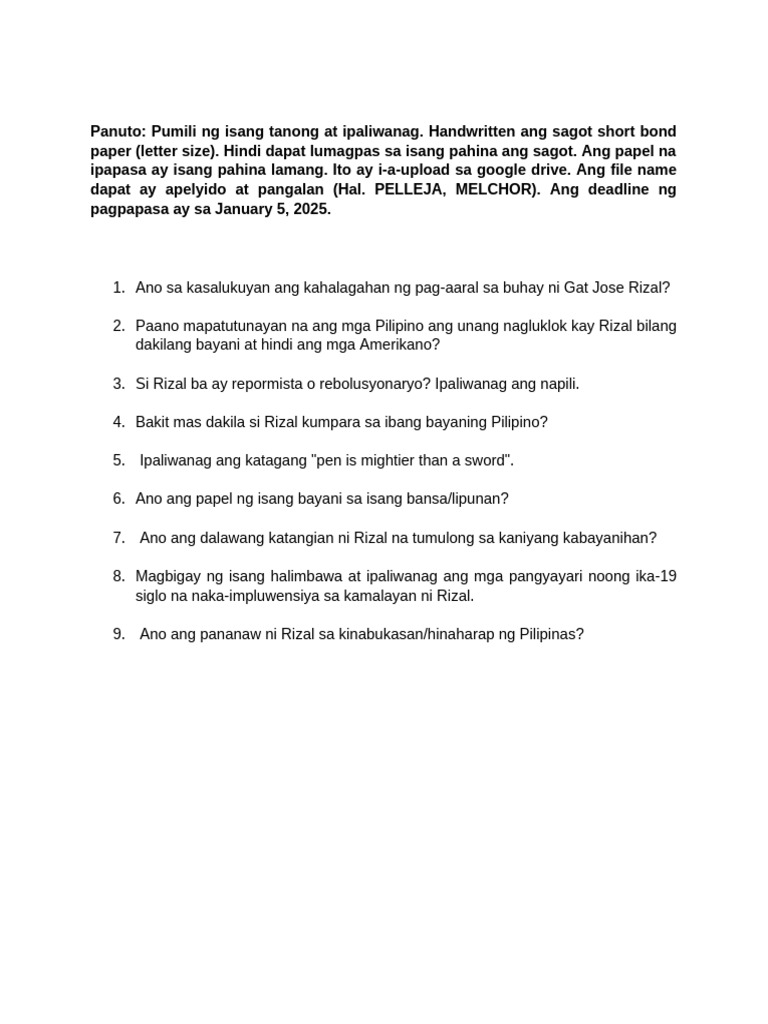 Rizal Final Examination | PDF