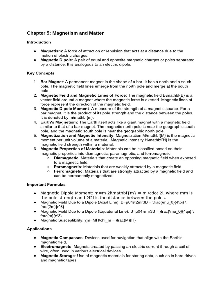 Chapter 5 - Magnetism and Matter | PDF | Magnetism | Magnetic Field