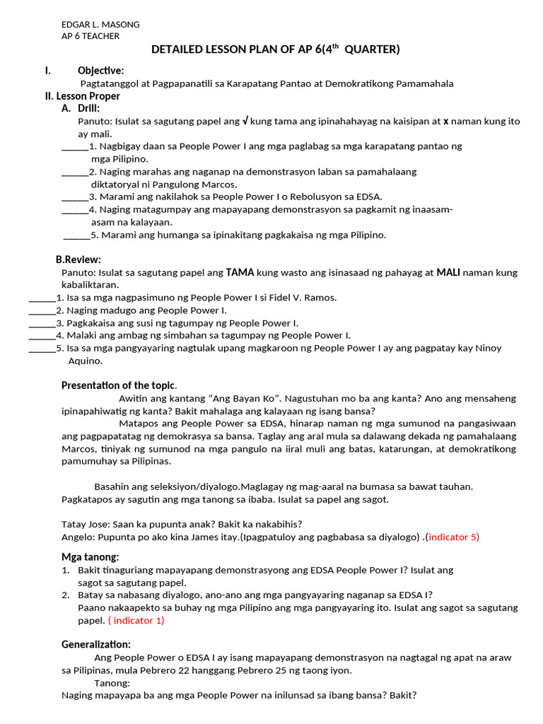 Detailed Lesson Plan of Ap6 | PDF