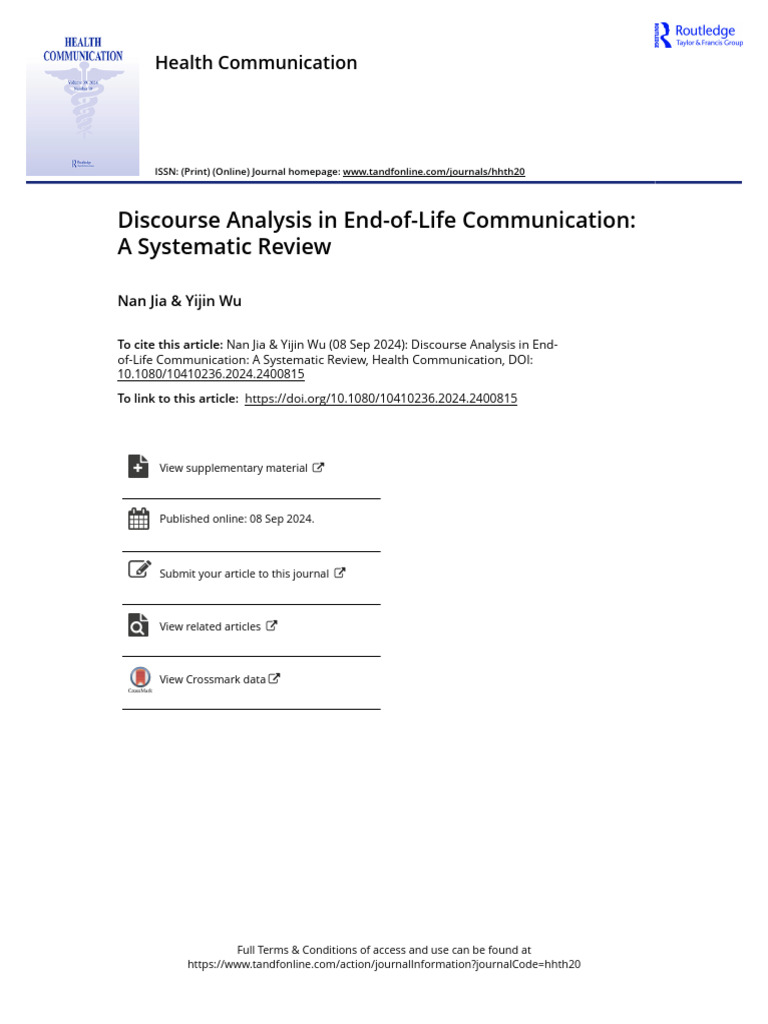 Discourse Analysis in End-Of-Life Communication a Systematic Review ...