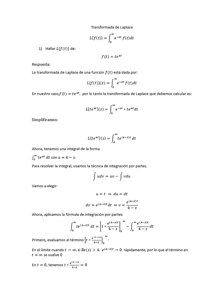 Transformada de Laplace: Ejemplos y Cálculos | PDF | Integral ...