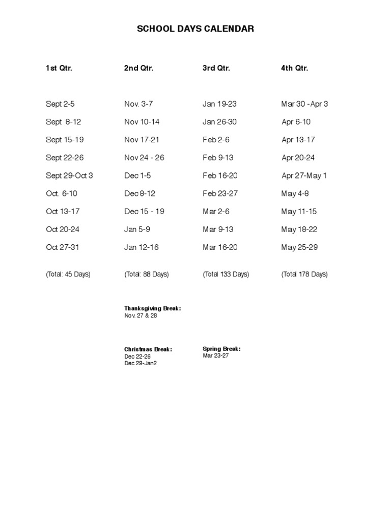 45-Day School Calendar Overview | PDF