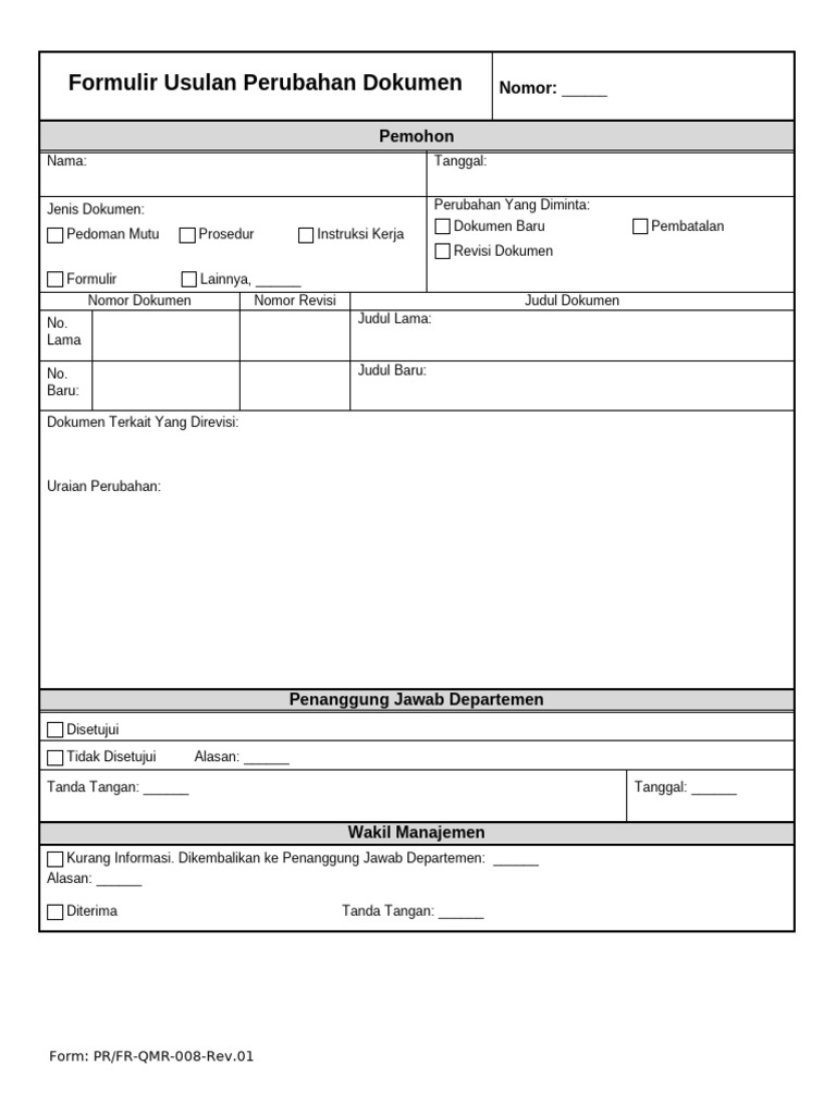 FORM USULAN PERUBAHAN DOKUMEN | PDF