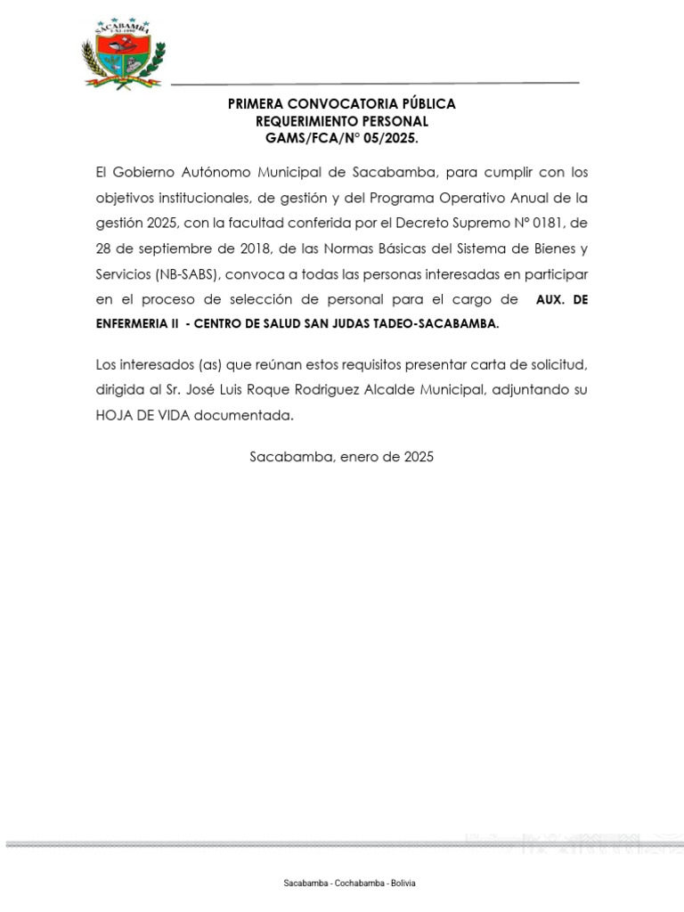 Aux Enf Sacabamba Cbba | PDF