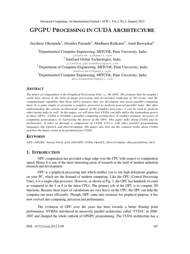 GPGPU Processing in CUDA Architecture | PDF