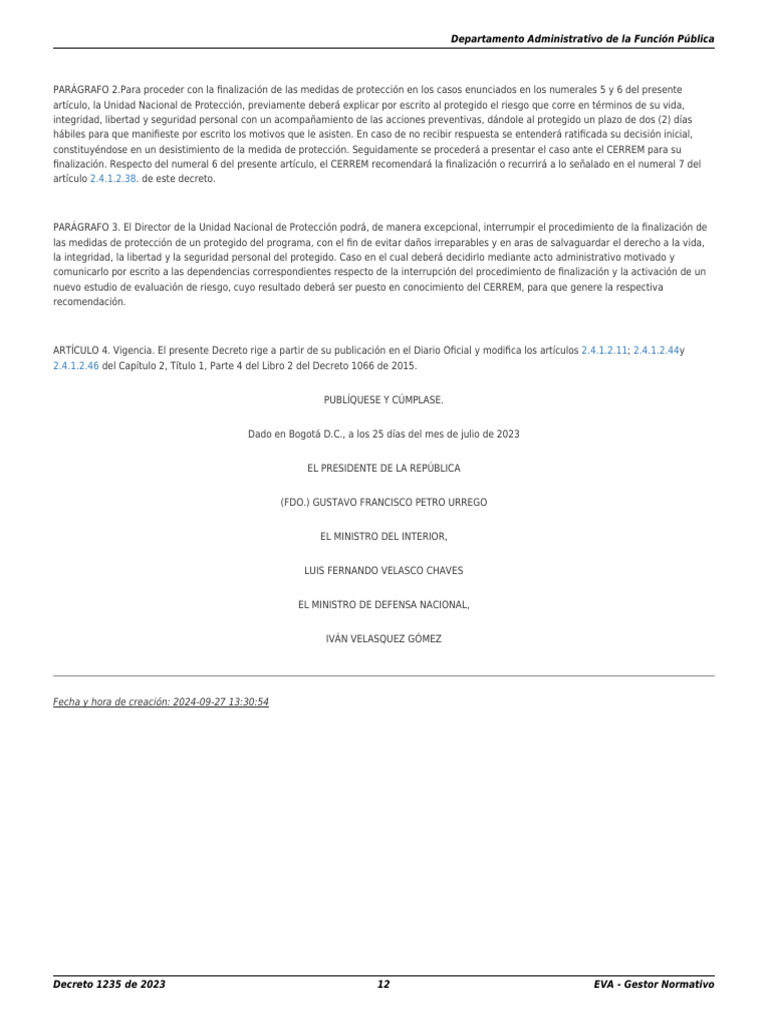 Decreto 1235 de 2023 - UNP-12 | PDF | Gobierno