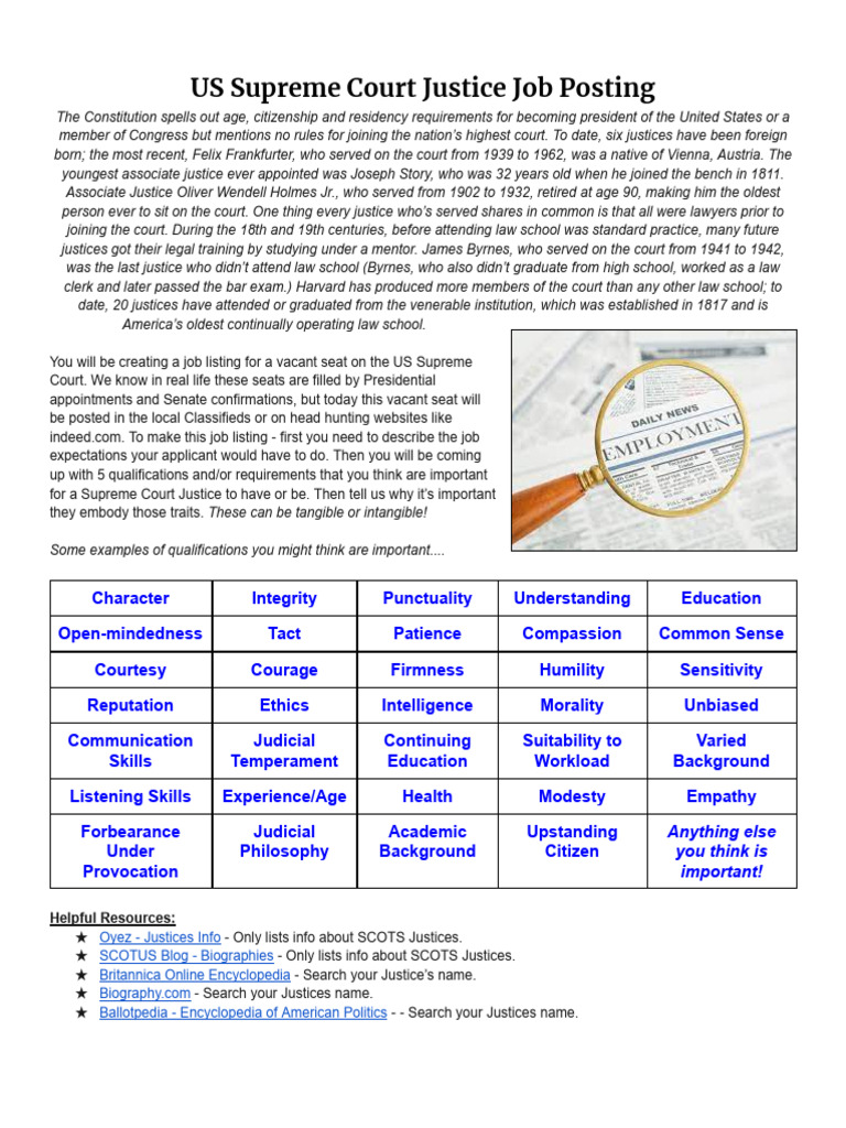 Supreme+Court+Justice+Job+Posting+Project | PDF | Felix Frankfurter ...