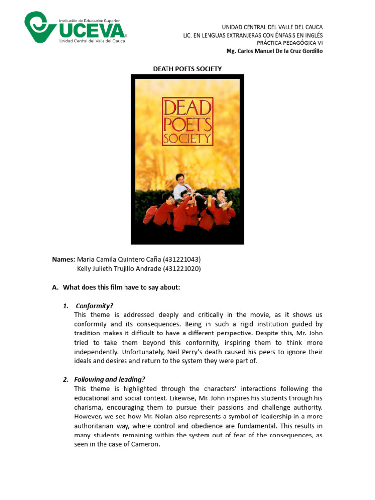 Death Poets Society - 431221043 & 431221020 | PDF | Creativity