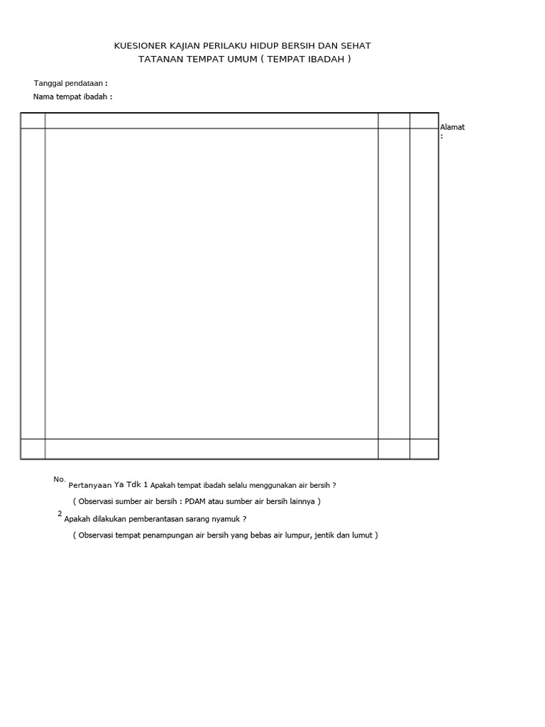 Form PHBS Tempat Ibadah | PDF