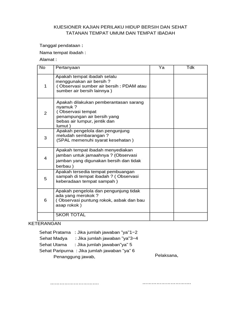 FORM PHBS TTU DAN TEMPAT IBADAH | PDF