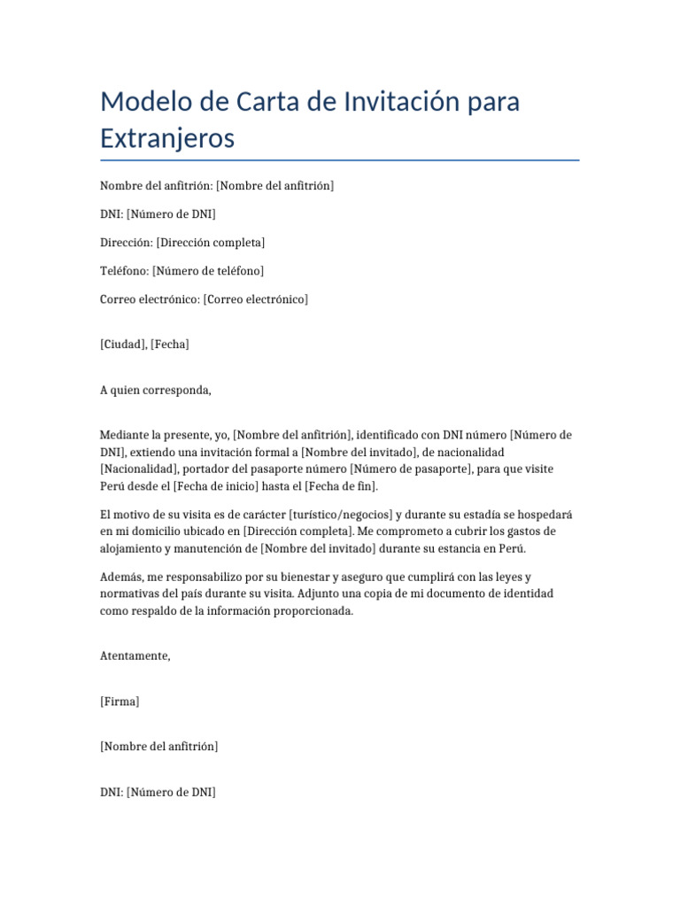 Carta de Invitación para Extranjeros | PDF