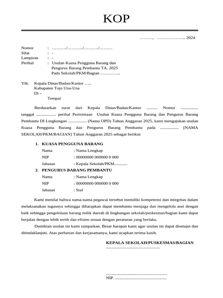 Usulan Kuasa Pengguna Barang Dan Pengurus Barang Pembantu Oleh KPB | PDF