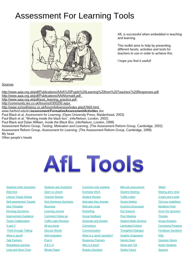 Assessment_For_Learning_Activities | PDF | Teachers | Cognition