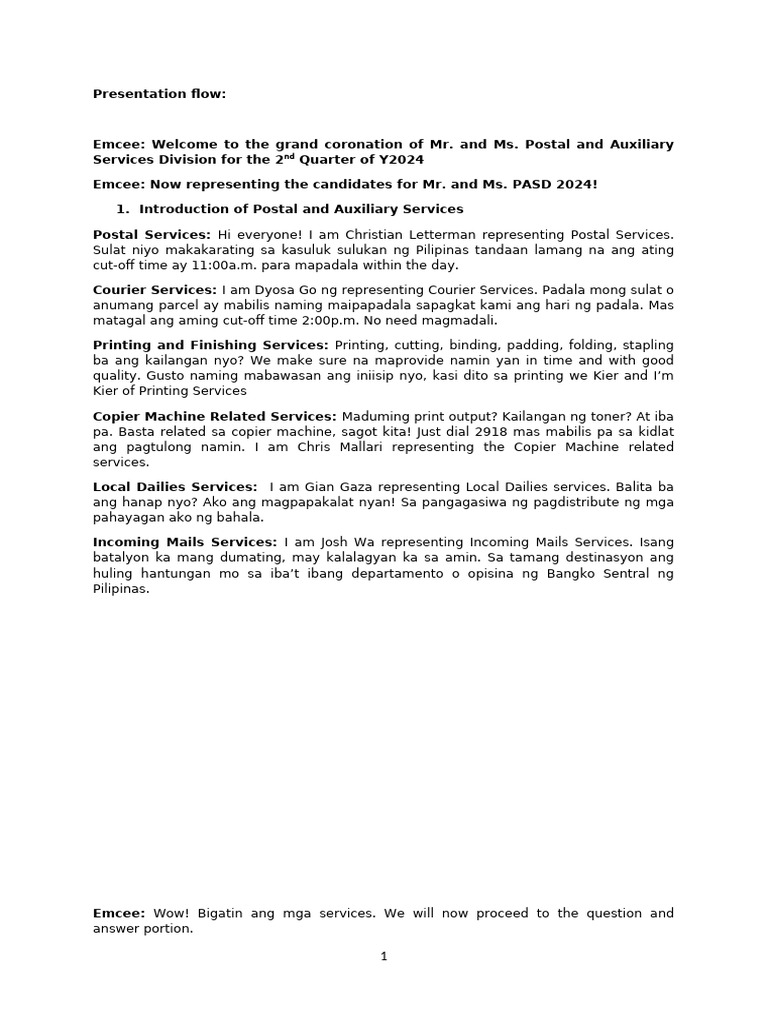 Script For 2nd Quarter Reporting!!! | PDF | Mail | Freight Transport